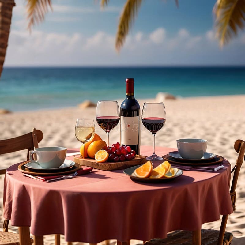 Romantic Set Table for Two Dinner at Sunset on Tropical Beach Stock ...