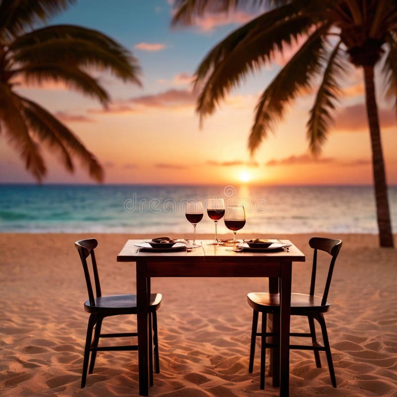 Romantic Set Table for Two Dinner at Sunset on Tropical Beach Stock ...