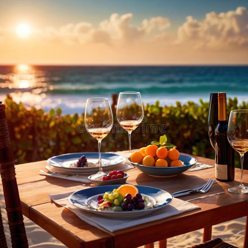 Romantic Set Table for Two Dinner at Sunset on Tropical Beach Stock ...