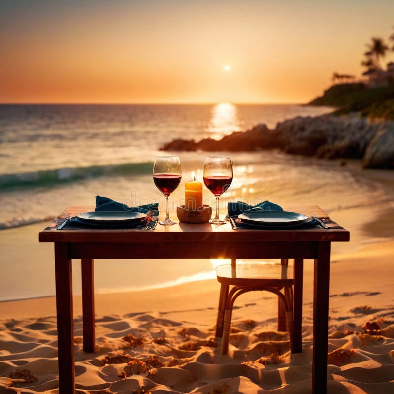 Romantic Set Table for Two Dinner at Sunset on Tropical Beach Stock ...