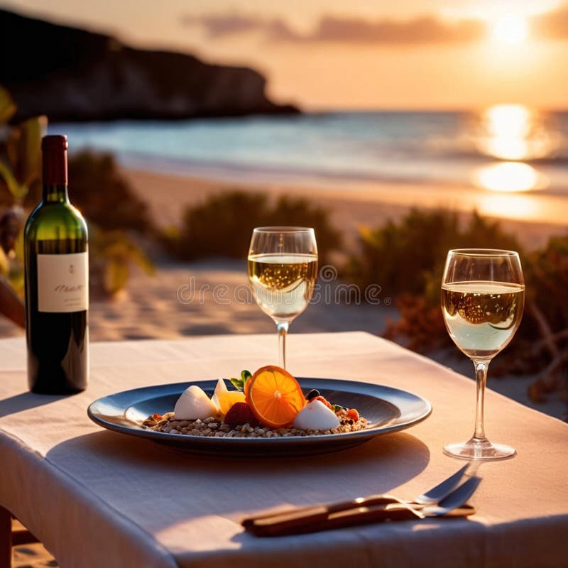 Romantic Set Table for Two Dinner at Sunset on Tropical Beach Stock ...