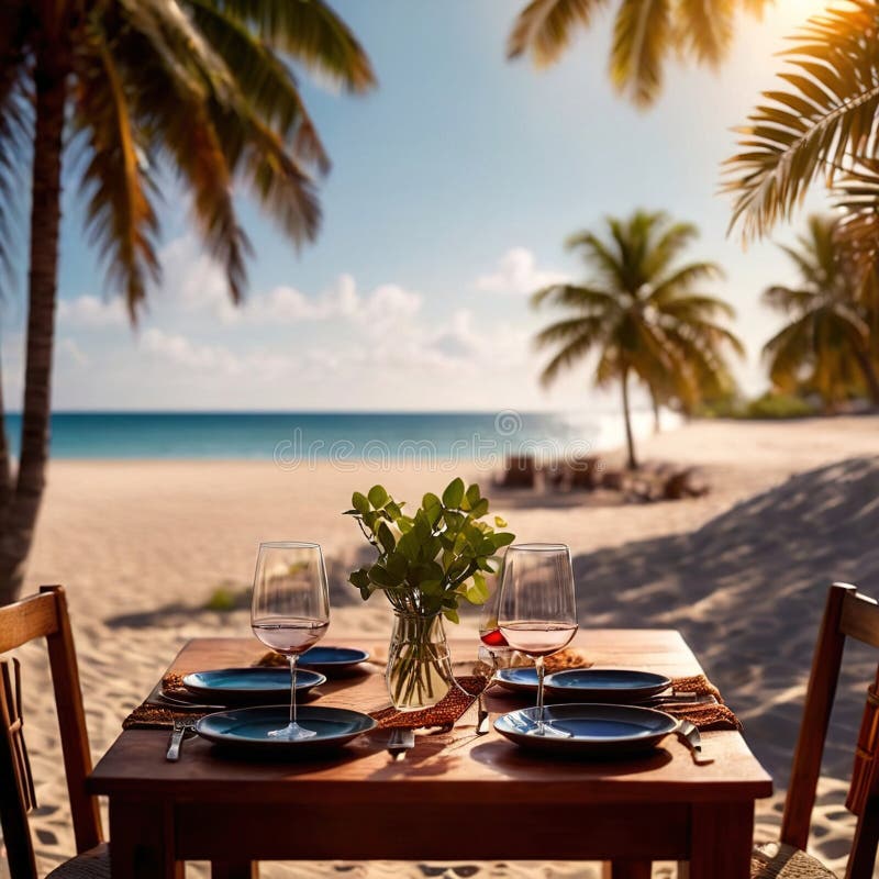 Romantic Set Table for Two Dinner at Sunset on Tropical Beach Stock ...