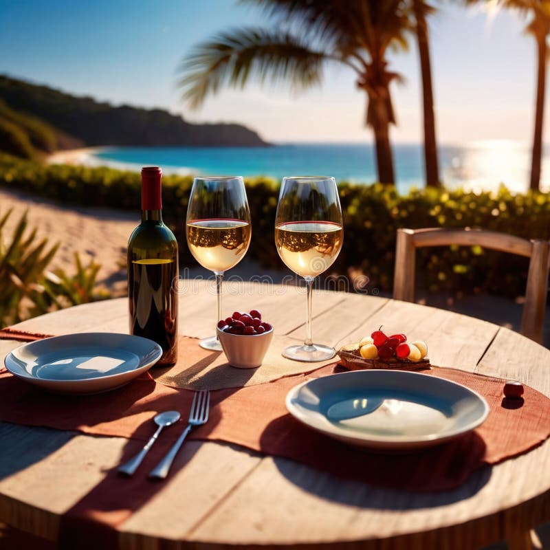 Romantic Set Table for Two Dinner at Sunset on Tropical Beach Stock ...
