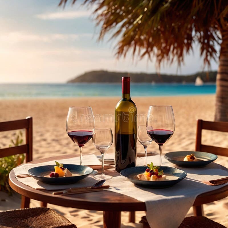 Romantic Set Table for Two Dinner at Sunset on Tropical Beach Stock ...