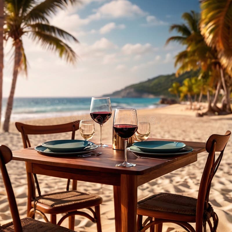 Romantic Set Table for Two Dinner at Sunset on Tropical Beach Stock ...