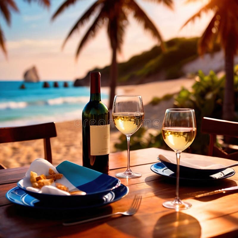 Romantic Set Table for Two Dinner at Sunset on Tropical Beach Stock ...