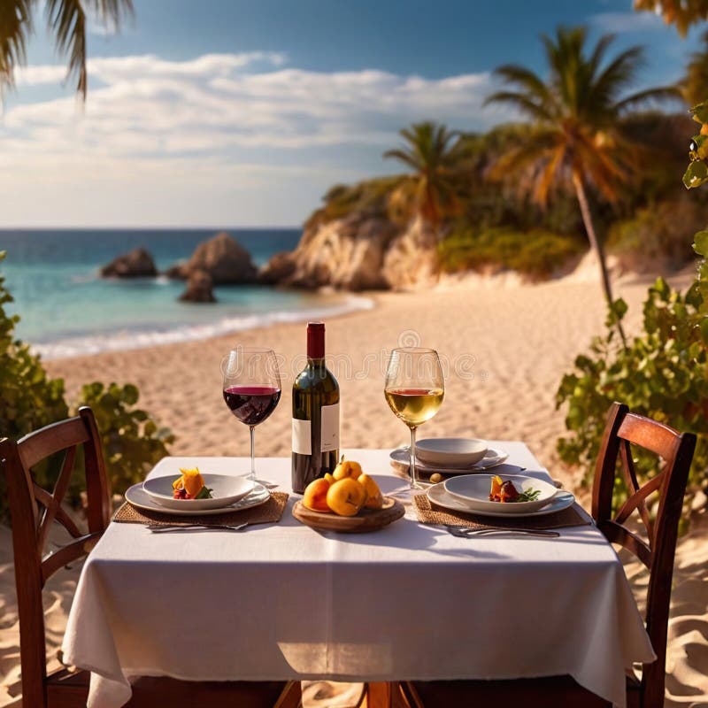 Romantic Set Table for Two Dinner at Sunset on Tropical Beach Stock ...