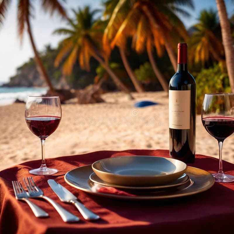 Romantic Set Table for Two Dinner at Sunset on Tropical Beach Stock ...