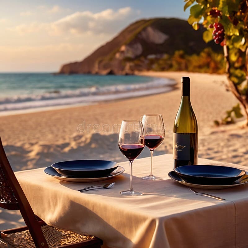 Romantic Set Table for Two Dinner at Sunset on Tropical Beach Stock ...