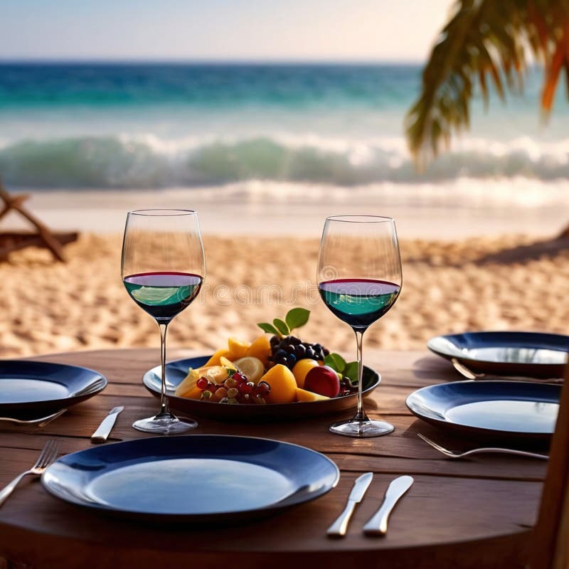 Romantic Set Table for Two Dinner at Sunset on Tropical Beach Stock ...