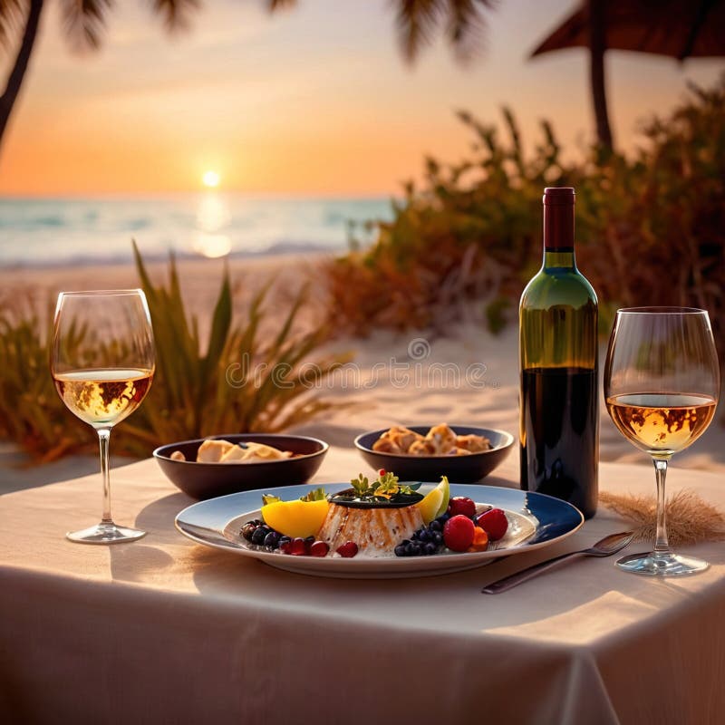 Romantic Set Table for Two Dinner at Sunset on Tropical Beach Stock ...
