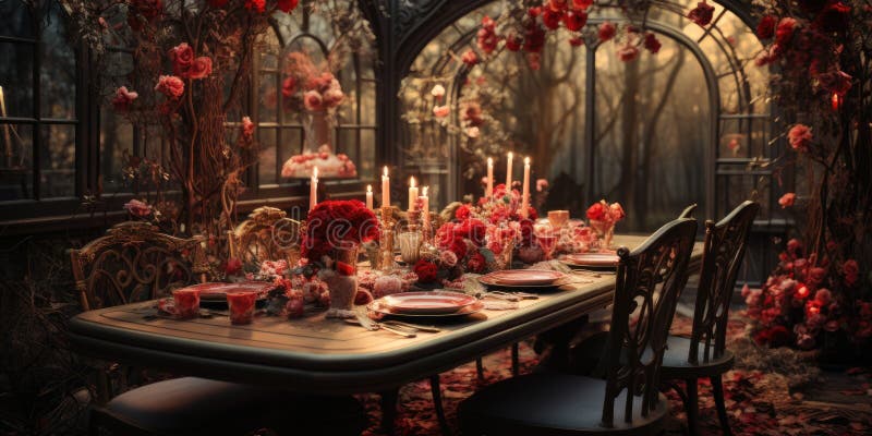 Romantic Set Up Dinner Set at Night with Candle. Stock Image - Image of ...