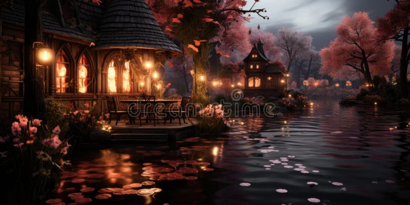 Romantic Set Up Dinner Set at Night with Candle. Stock Photo - Image of ...