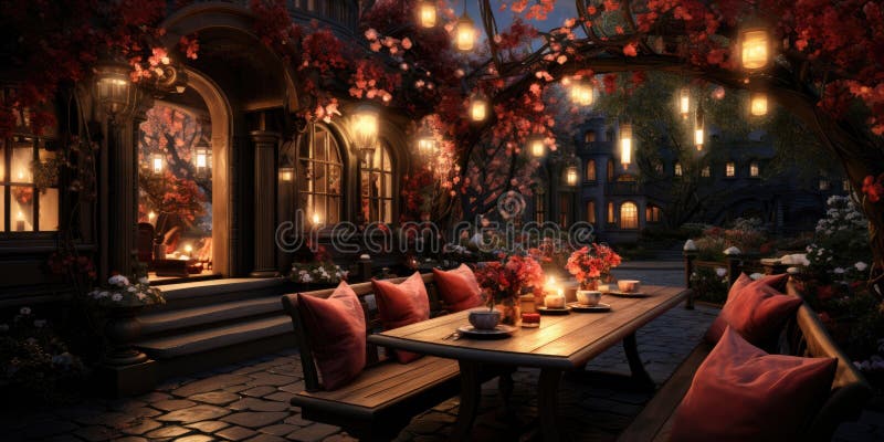 Romantic Set Up Dinner Set at Night with Candle. Stock Image - Image of ...