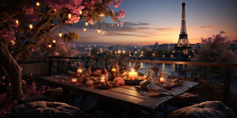 Romantic Set Up Dinner Set at Night with Candle. Stock Image - Image of ...