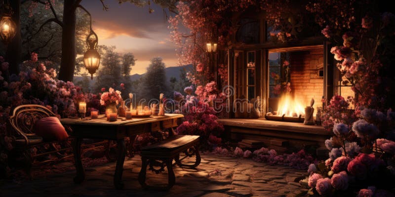 Romantic Set Up Dinner Set at Night with Candle. Stock Image - Image of ...