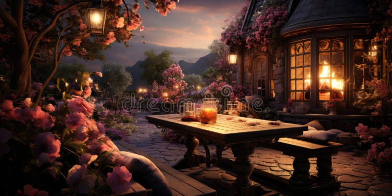 Romantic Set Up Dinner Set at Night with Candle. Stock Image - Image of ...