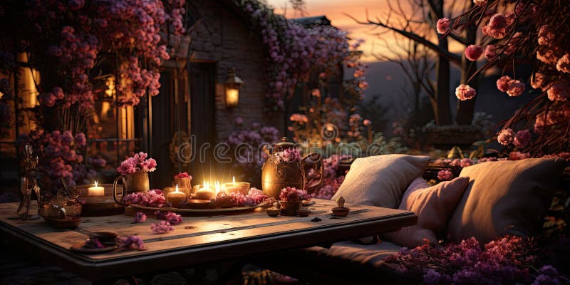 Romantic Set Up Dinner Set at Night with Candle. Stock Photo - Image of ...