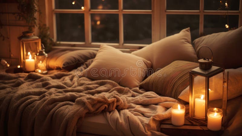 Romantic Setting in the Bedroom with Aromatherapy Candles Generative Ai ...