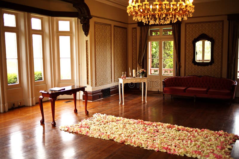Romantic Setting, Featuring a Wooden Floor Covered in Rose Petals As a ...