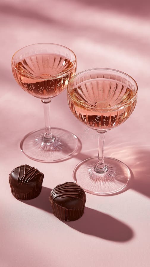 Romantic Setting Sparkling Drinks Chocolates Soft Pink Background ...