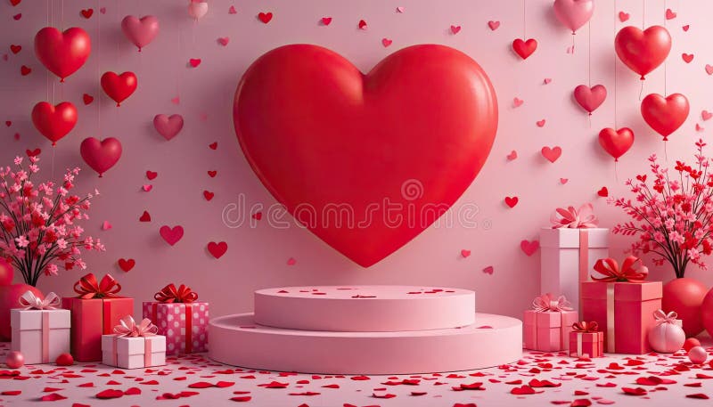 Romantic Heart Stage with Roses and Celebration Setup Stock Image ...