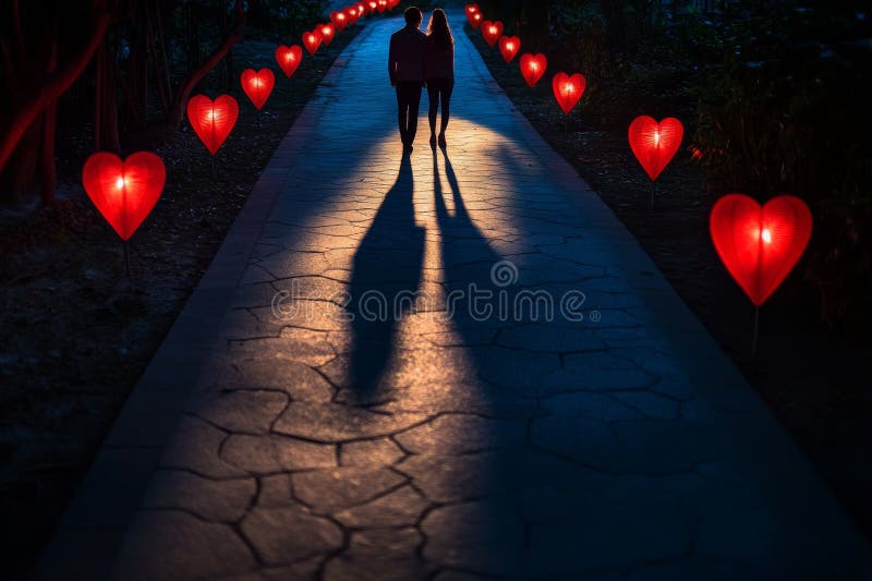 Romantic Shadows on a Lantern Path Stock Illustration - Illustration of ...