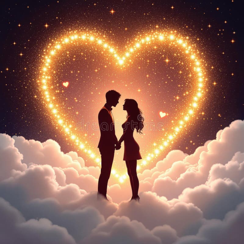 Romantic Silhouette in Heart Glow Stock Illustration - Illustration of ...