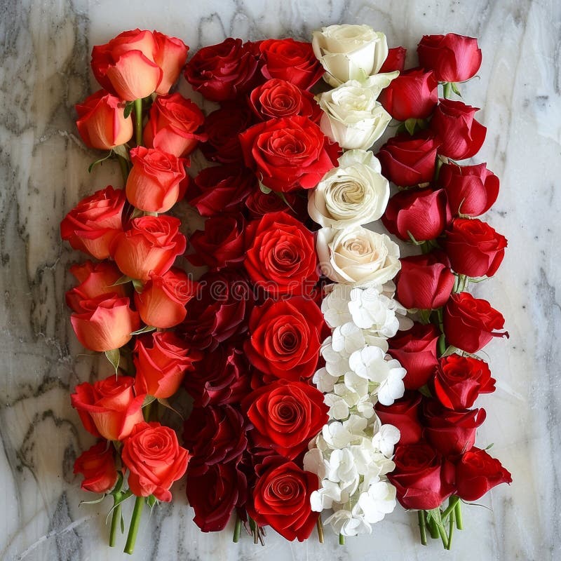 A Romantic Spectrum Gradient of Red Roses, White Hydrangeas, and ...