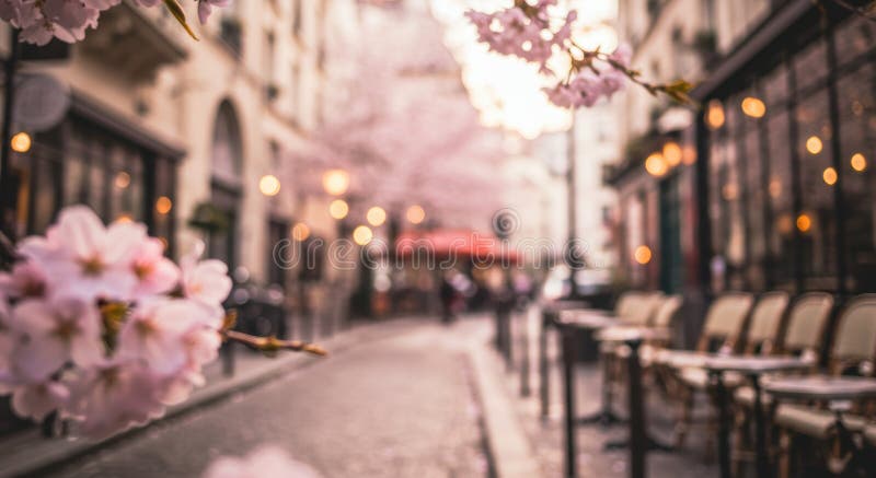 Romantic Springtime Paris Cafe with Cherry Blossoms and Cozy Outdoor ...