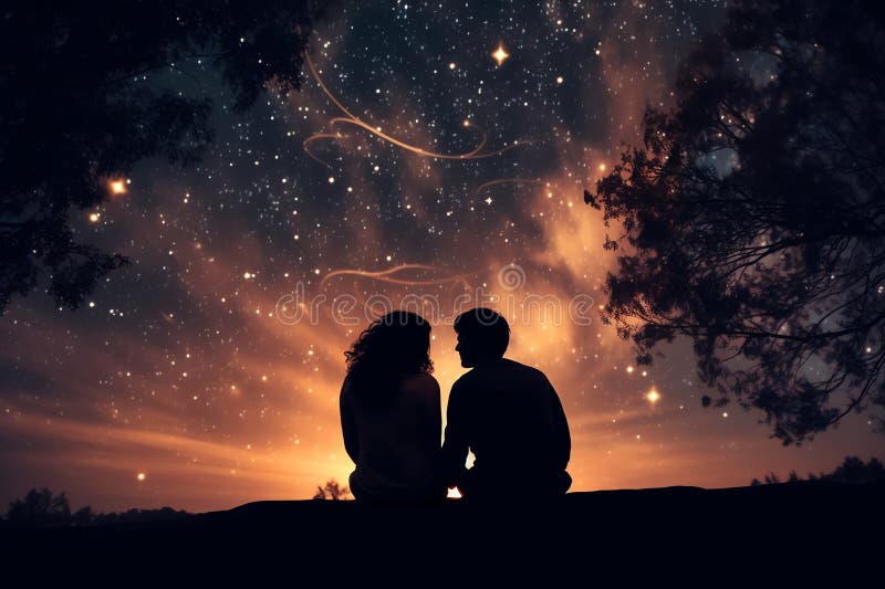 Romantic Stargazing Fantasy Sky Night Gazing Stock Illustration ...