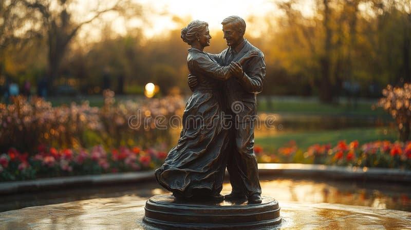 Romantic Statue of Couple Dancing at Sunset Generative AI Stock ...