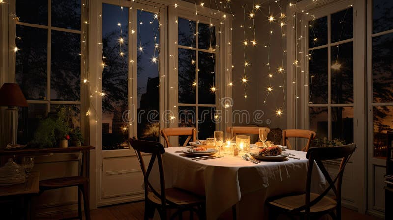 Romantic String Lights Room Stock Illustration - Illustration of ...