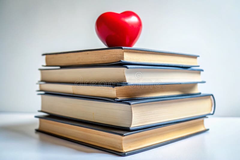 A Romantic Study Space Inspiring Stack of Books with a Red Heart ...