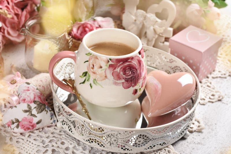 Romantic Style Coffee and a Heart on Metal Tray Stock Image - Image of ...