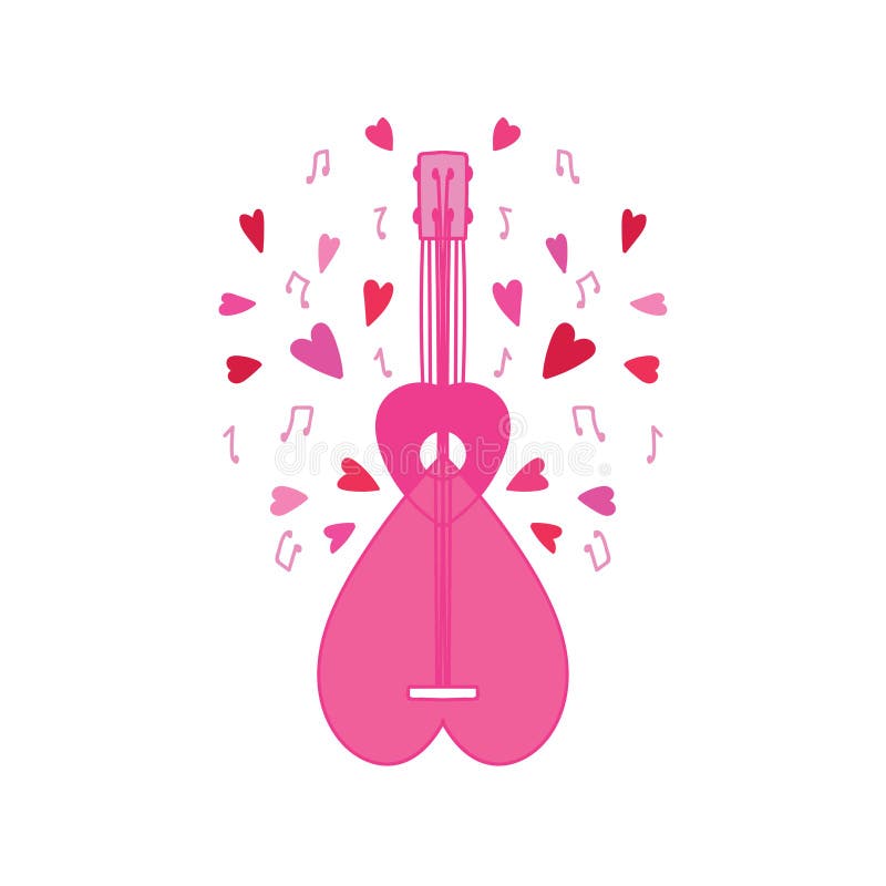 Romantic Style Pink Electric Guitar with Hearts Stock Vector ...