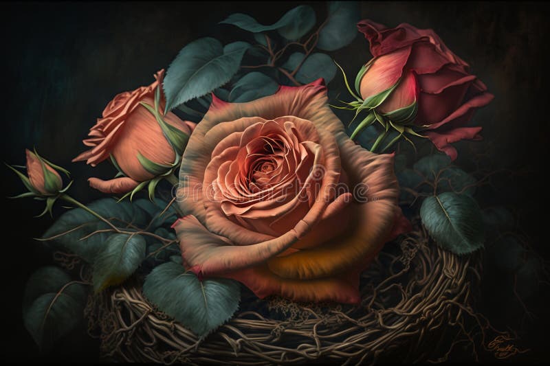 Romantic Style Roses ,modern Art, Contemporary, AI Generated Stock ...