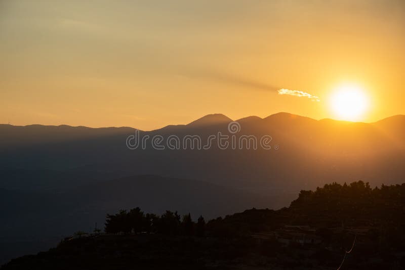 Sunset in the mountains stock photo. Image of calm, nature - 129777334