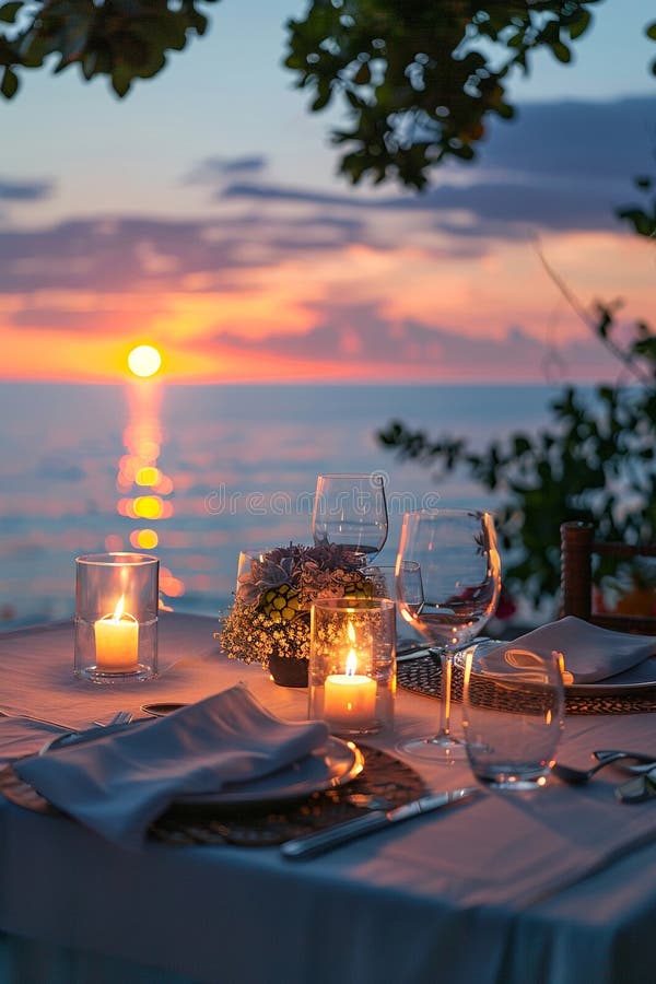 Romantic Sunset Dinner Setup at an Exclusive Luxury Beach Resort ...