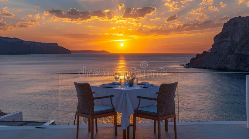 Romantic Sunset Dinner on a Terrace Stock Illustration - Illustration ...