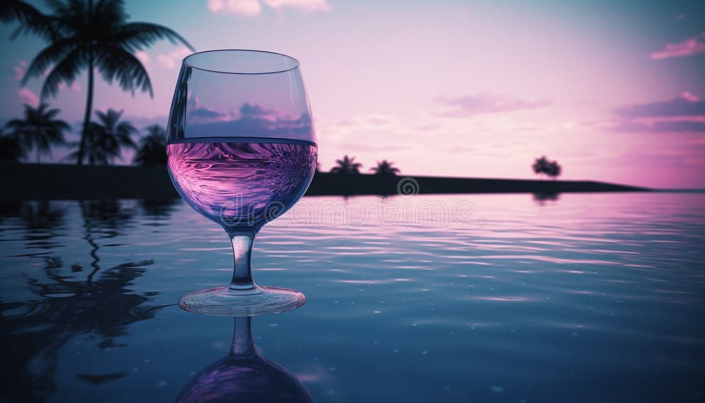 Romantic Sunset Drinks by the Pool, Nature Tranquil Reflection ...