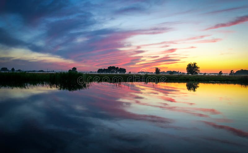 Romantic Sunset Over the River Stock Photo - Image of evening, serene ...