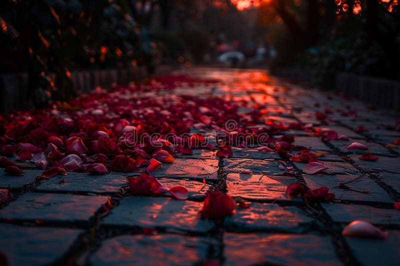 Romantic Sunset Path stock illustration. Illustration of flower - 351036899