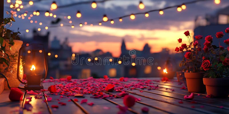 Romantic Sunset Rooftop Scene Stock Illustration - Illustration of ...