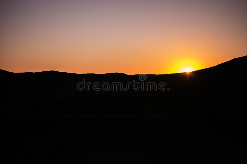 Romantic Sunset in Small Mountains when the Sun Went Behind the Hills ...
