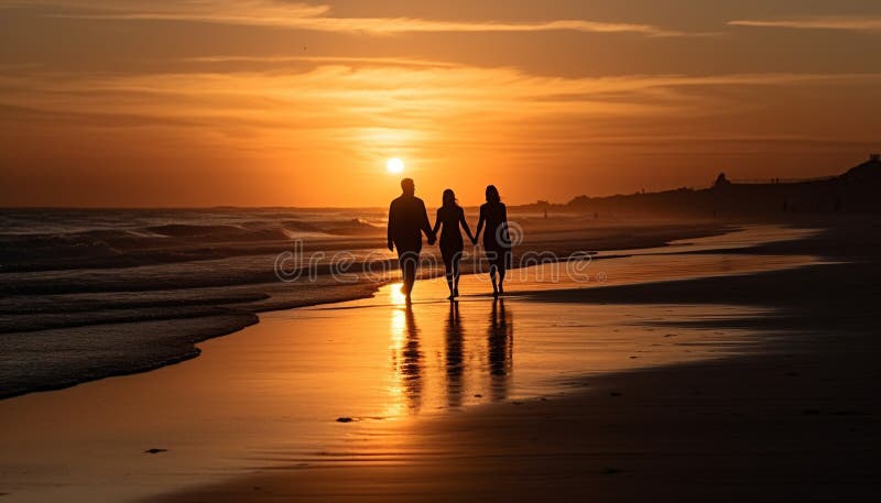 A Romantic Sunset Stroll on the Beach, Holding Hands Together Generated ...