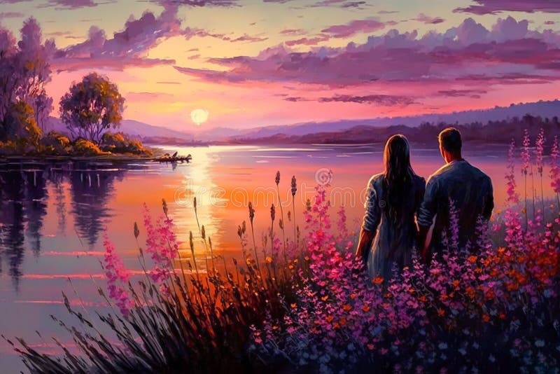 Romantic Sunset Valentines Day Date for Loving Couple, Generative AI ...