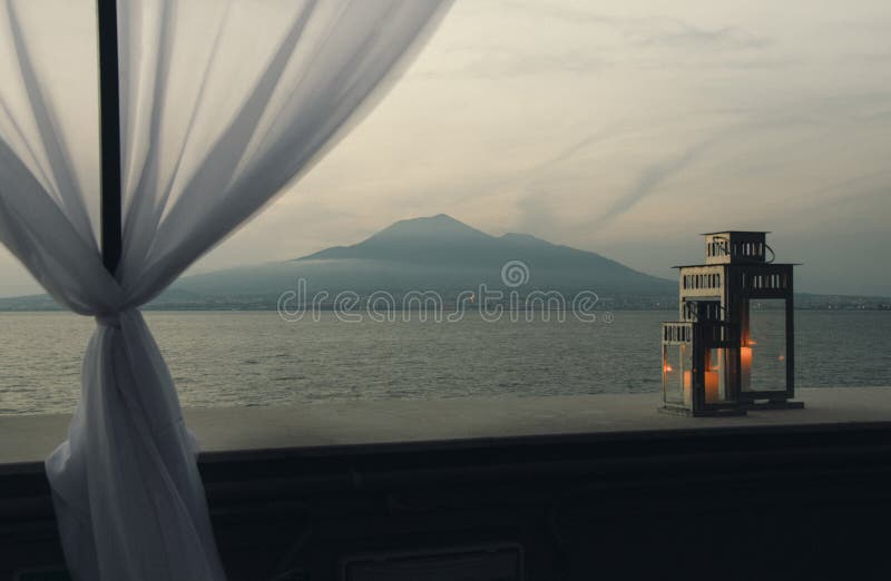 Romantic Sunset, View from Terrace on the Sea Stock Image - Image of ...