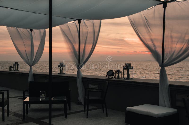 Romantic Sunset, View from Terrace on the Sea Stock Image - Image of ...