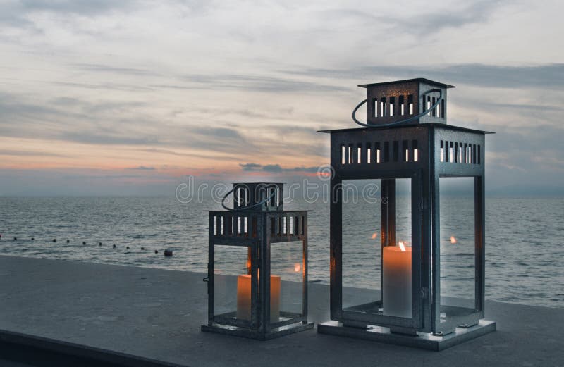 Romantic Sunset, View from Terrace on the Sea Stock Photo - Image of ...